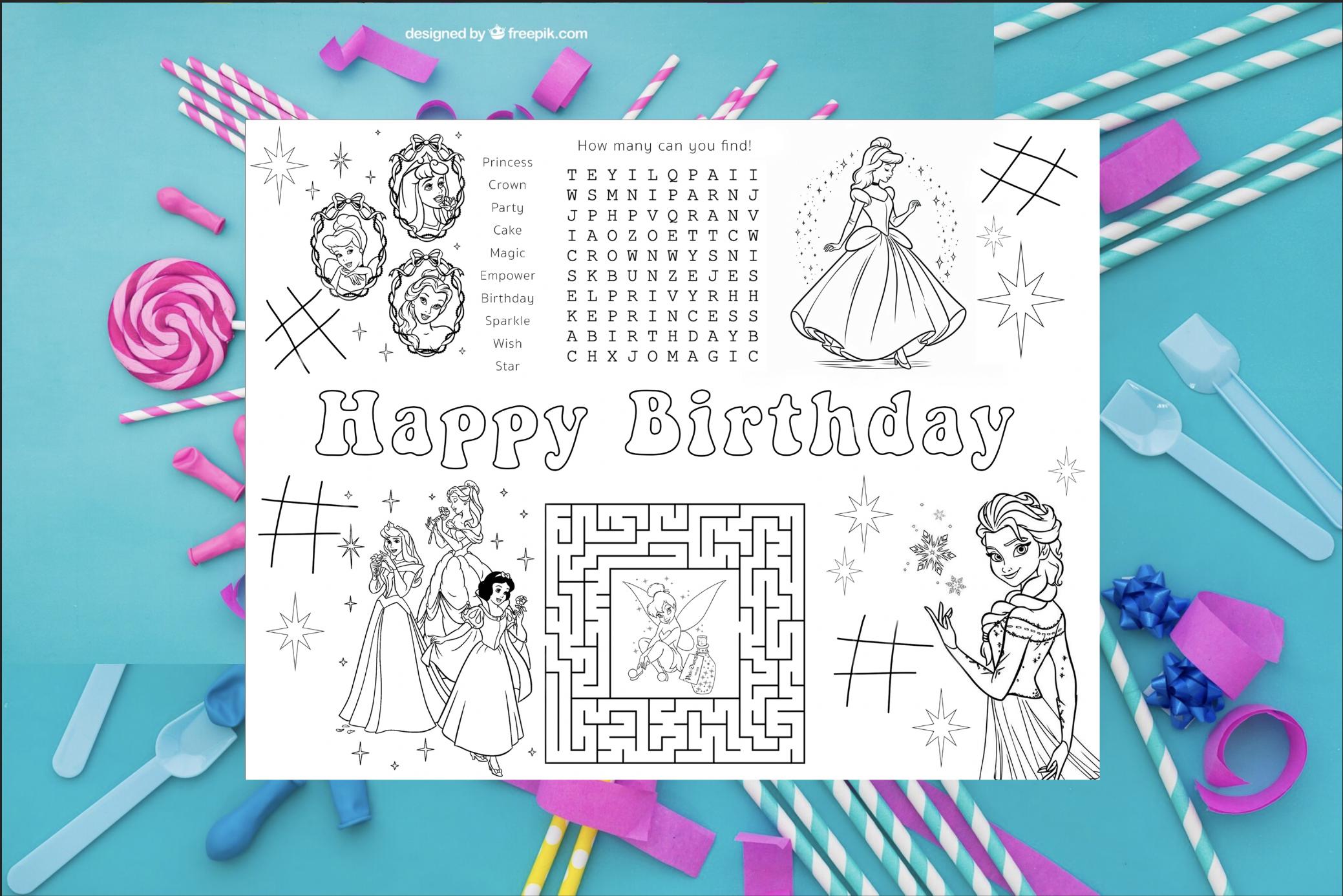 Princess Birthday Coloring Sheet, Princess Activity Sheet, Printable ...