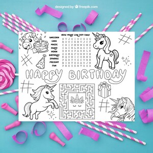 Unicorn Birthday Coloring Sheet, Unicorn Activity Sheet, Printable ...