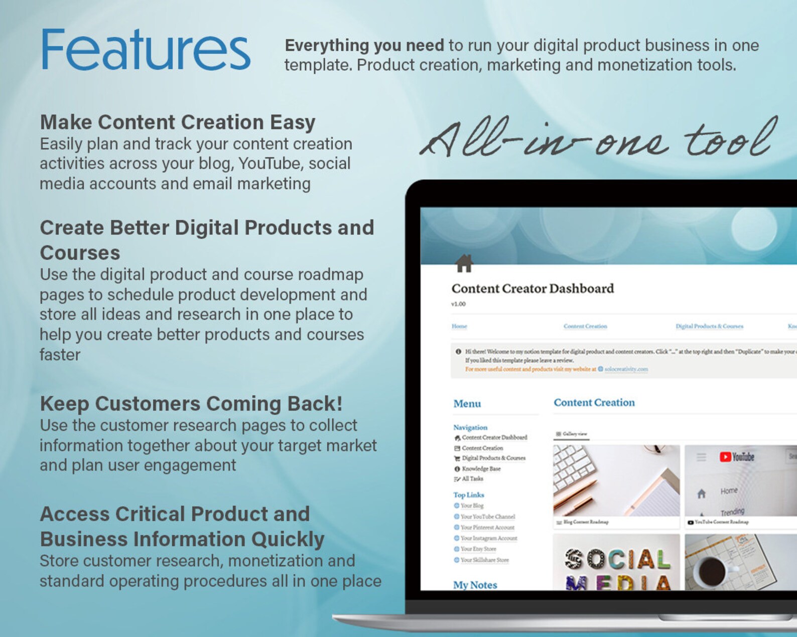 Notion Template Content Creators, Digital Product Business Template ...