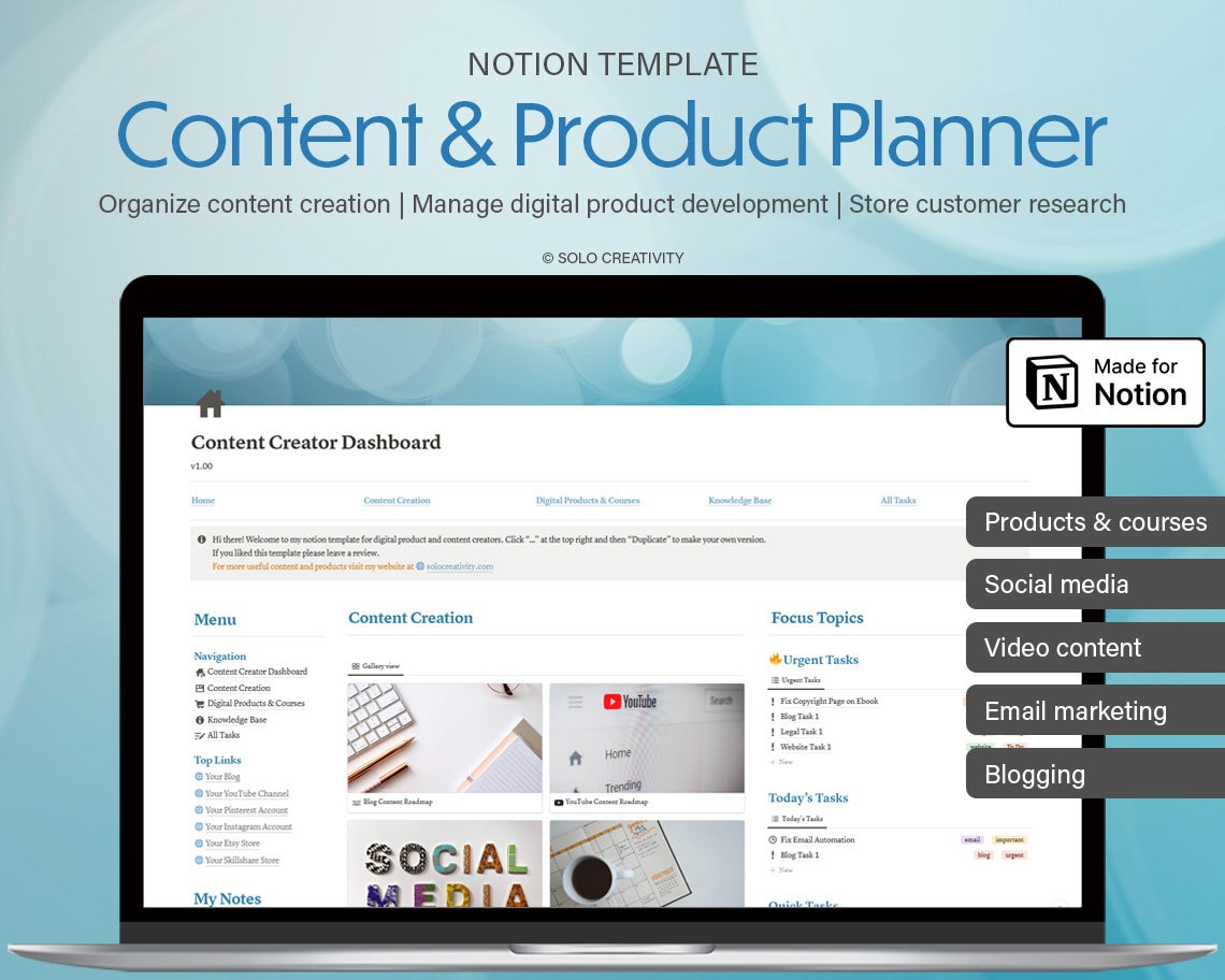 Notion Template Content Creators, Digital Product Business Template ...