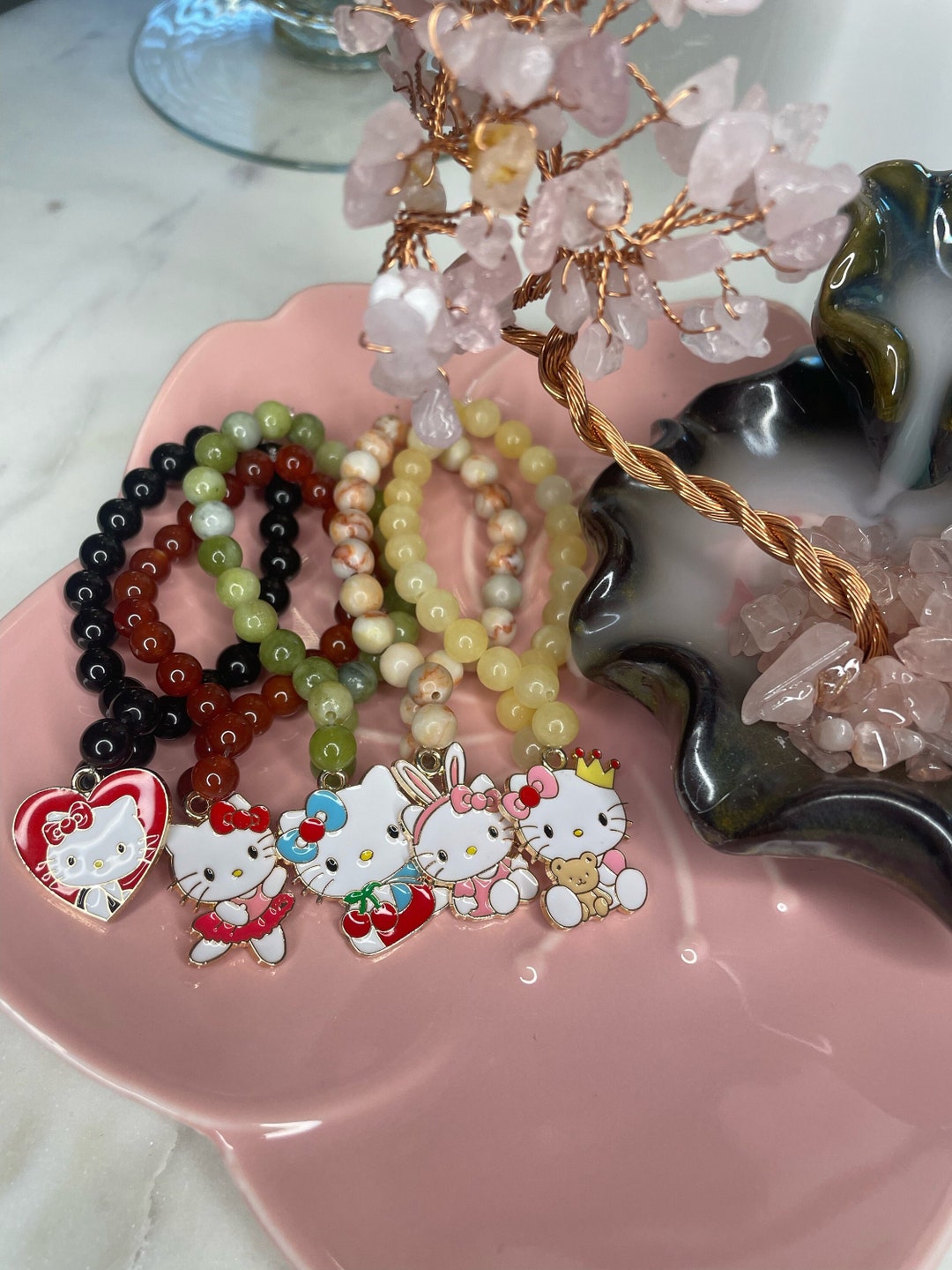 Hello Kitty Crystal Bead Bracelets - Etsy