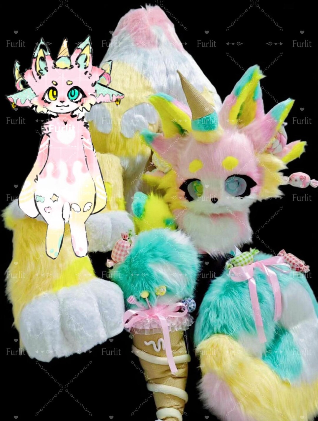 Candy Ice-cream Fantasy Full Set Kemono Fursuit-head+paws+feet+legs ...
