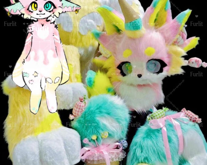Candy Ice-cream Fantasy Full Set Kemono Fursuit-head+paws+feet+legs ...