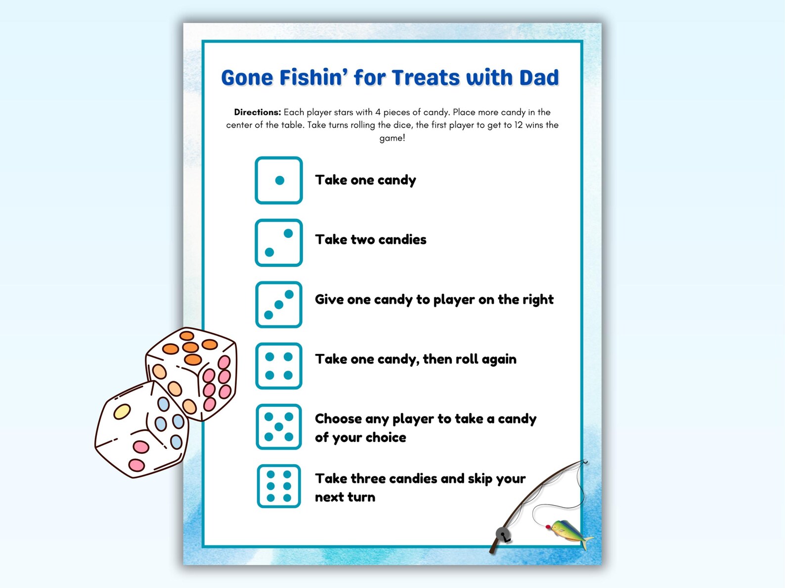 Father's Day Candy Dice Game, Dice Game, Candy Dice, Father's Day ...
