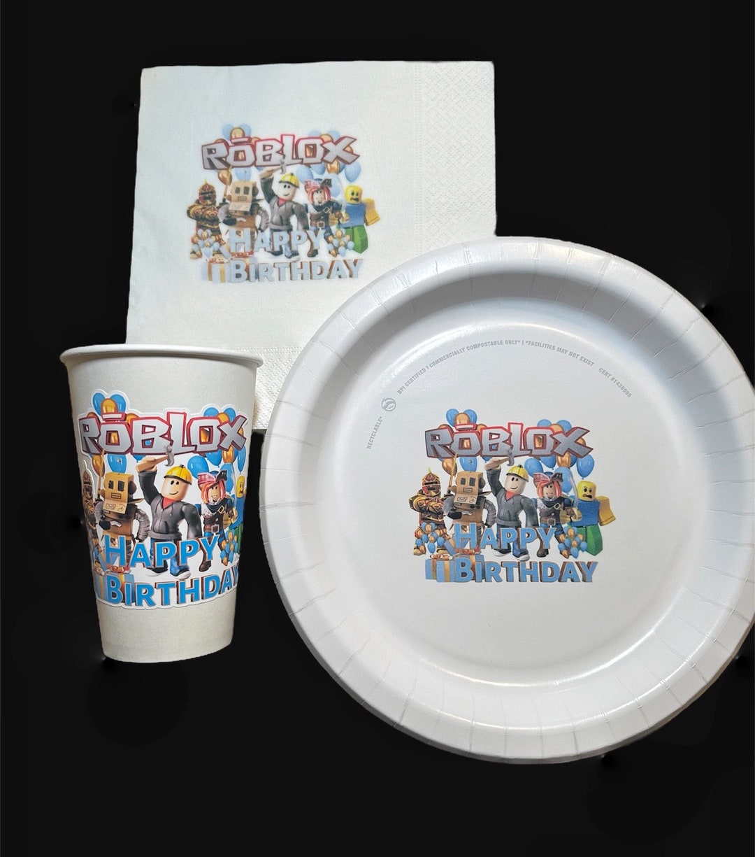 Roblox Themed, Personalized Party Decorations, Plates, Cups, Napkins ...