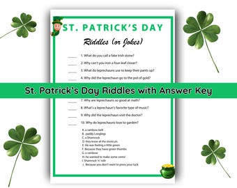 St Patrick's Day Riddle Game for Kids Printable Party Game Leprechaun ...