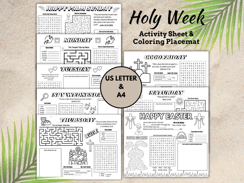 Holy Week Activity Bundle for Kids: Easter Story, Placemats (digital ...