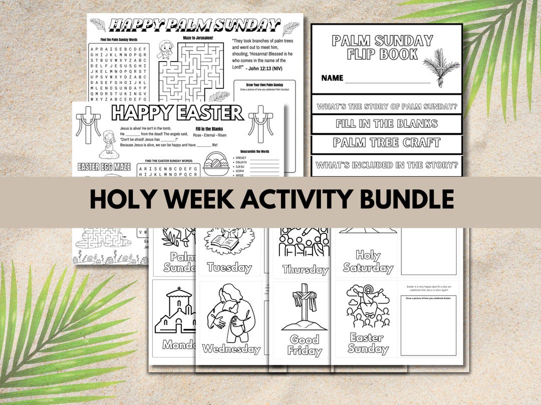 Holy Week Kids Activity Bundle: Flip Book, Placemats, Study Cards ...
