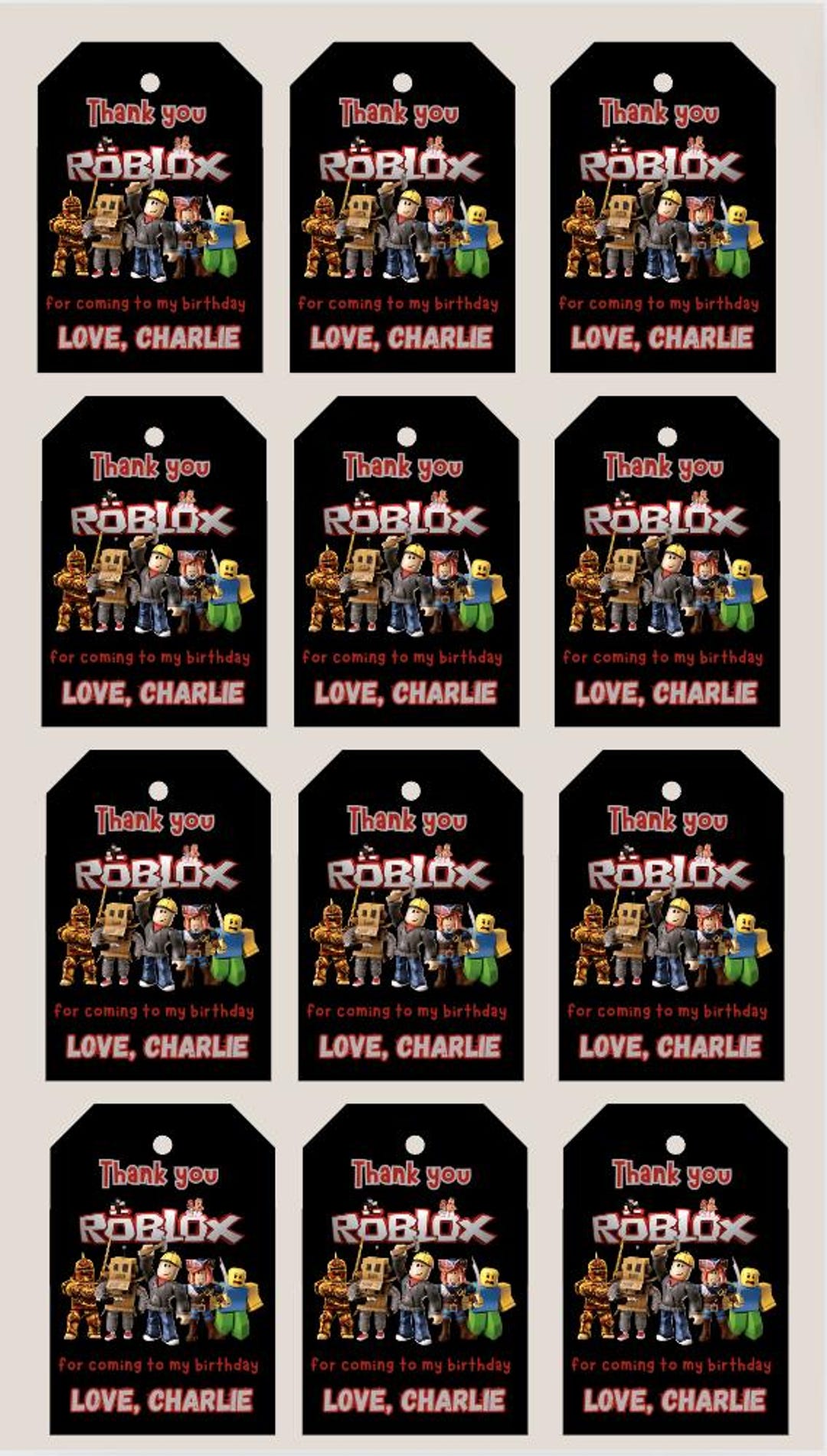 Editable Roblox Themed Thank You Tags Digital Download Personalized ...
