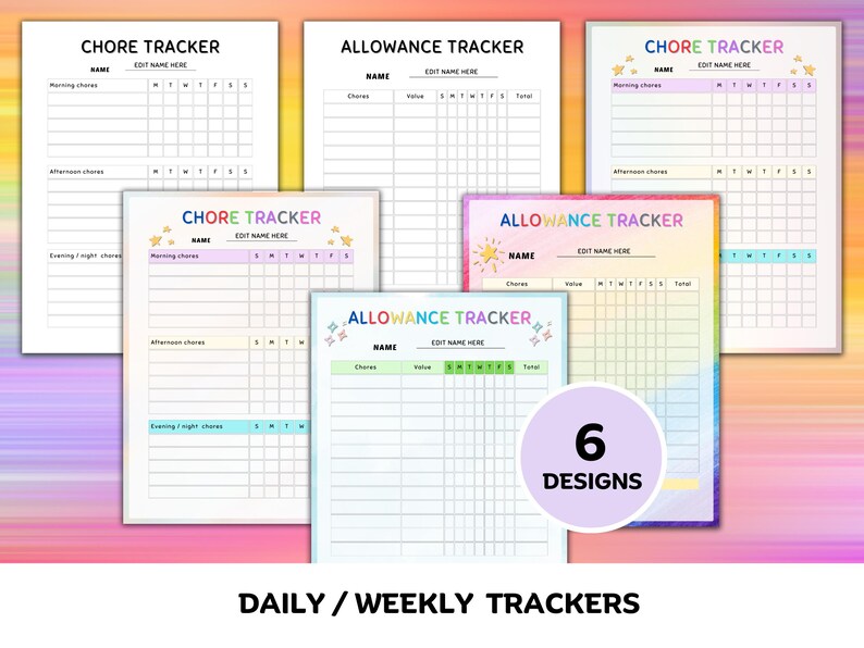 Editable Kids Allowance and Chore Chart, Money Reward Tracker Daily ...