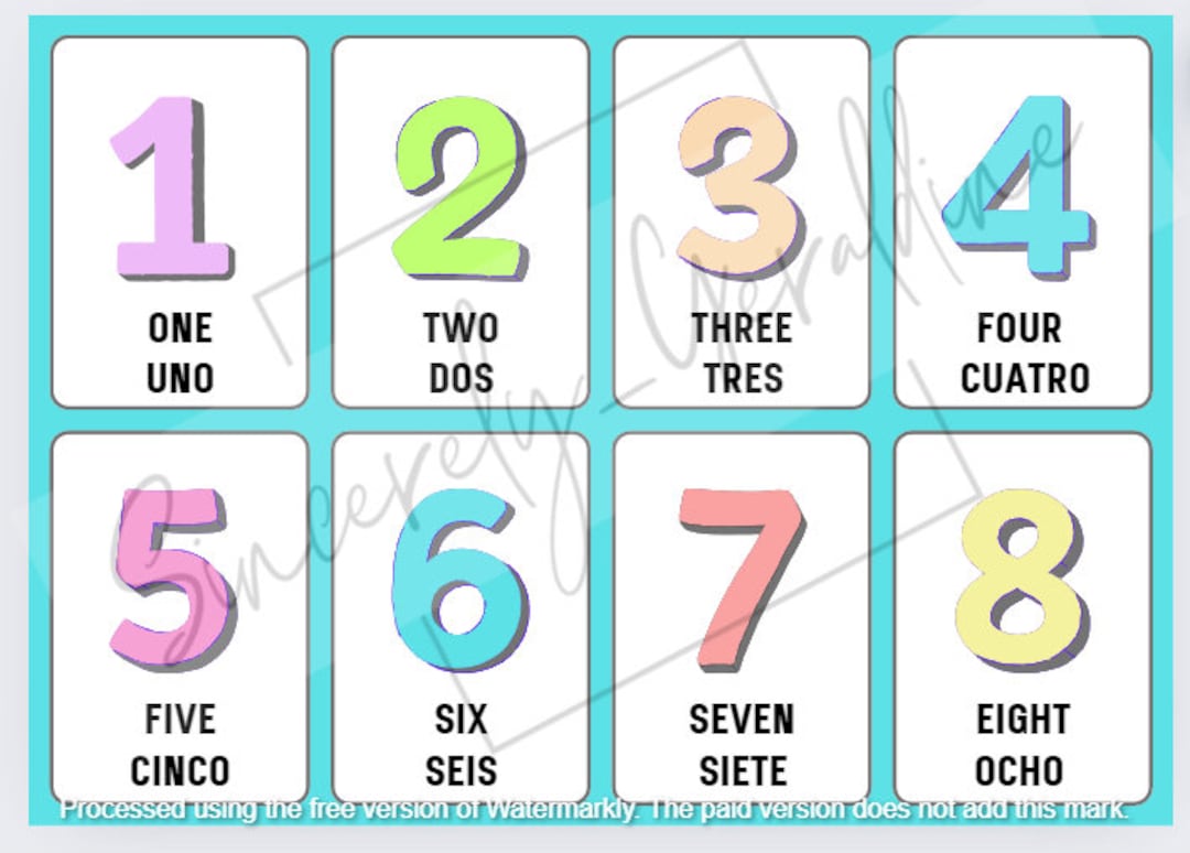 Bilingual Numbers Flash Cards English and Spanish Learning Tool for ...