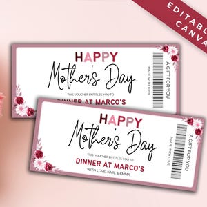 Editable Mother's Day Gift Certificate Template, Printable Personalized ...