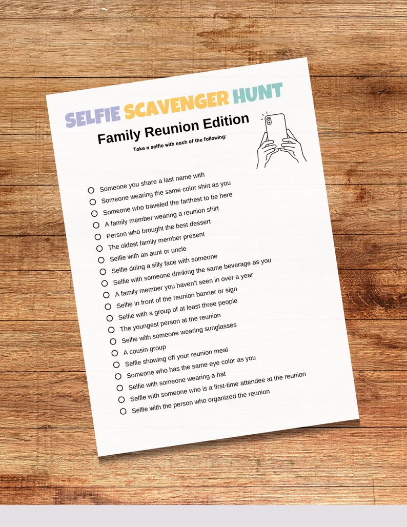 Family Reunion Selfie Scavenger Hunt Game, Family Reunion Printable ...