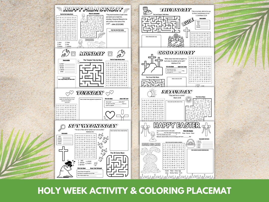 Holy Week Activity Placemat: Coloring Sheet, Maze, Puzzle (PDF) - Etsy