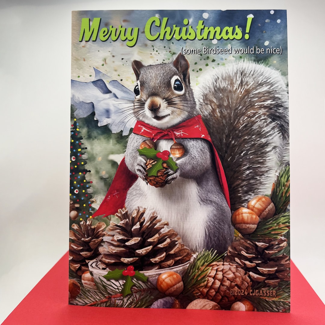Merry Christmas Squirrel Squirrel Notecard Squirrel Friends Original ...
