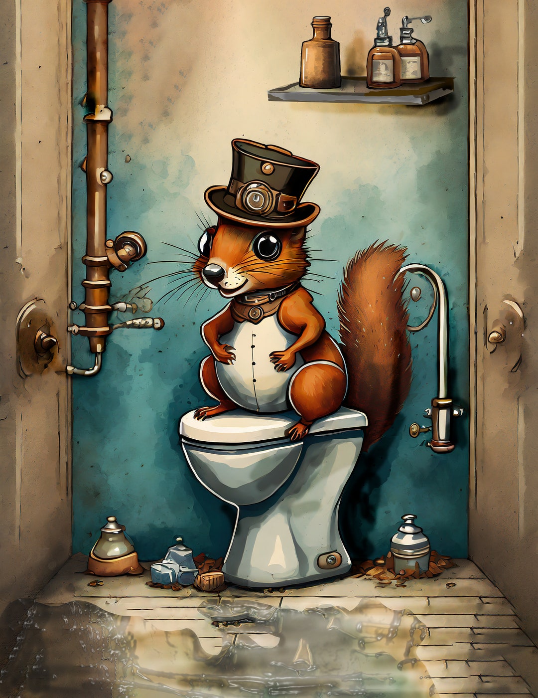 Steampunk Squirrel Bathroom Wall Art: Choose All Four as a Set or Any ...