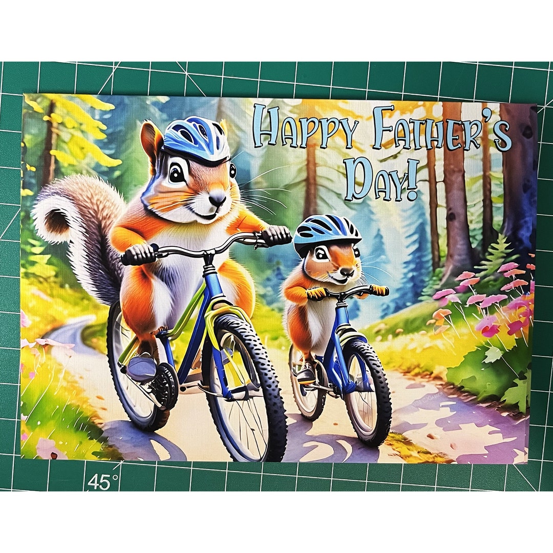 Happy Father's Day Squirrel Daddy & Child Enjoying a Mountain Bike Ride ...