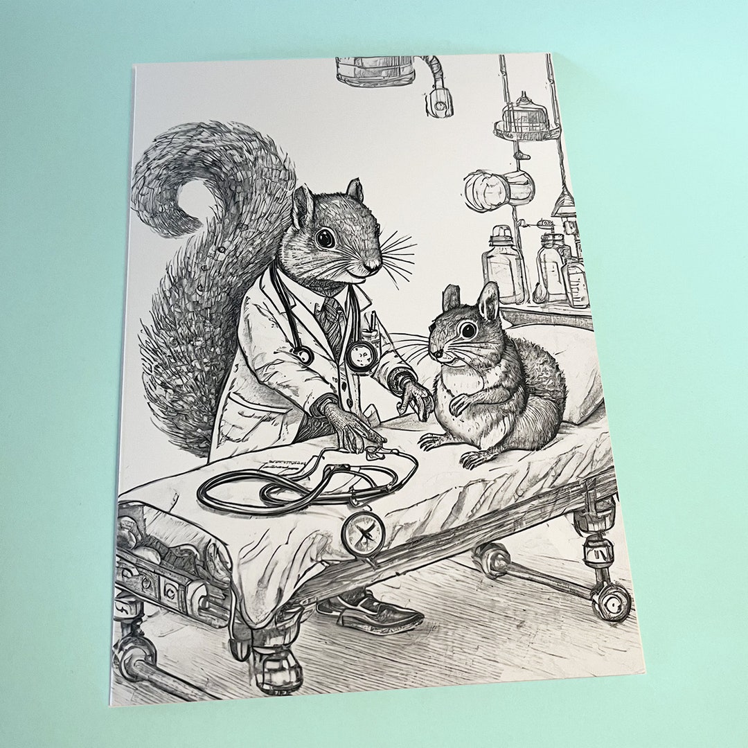 Get Well Squirrel Coloring Card Optional Colored Pencils 5x7 Cardstock ...