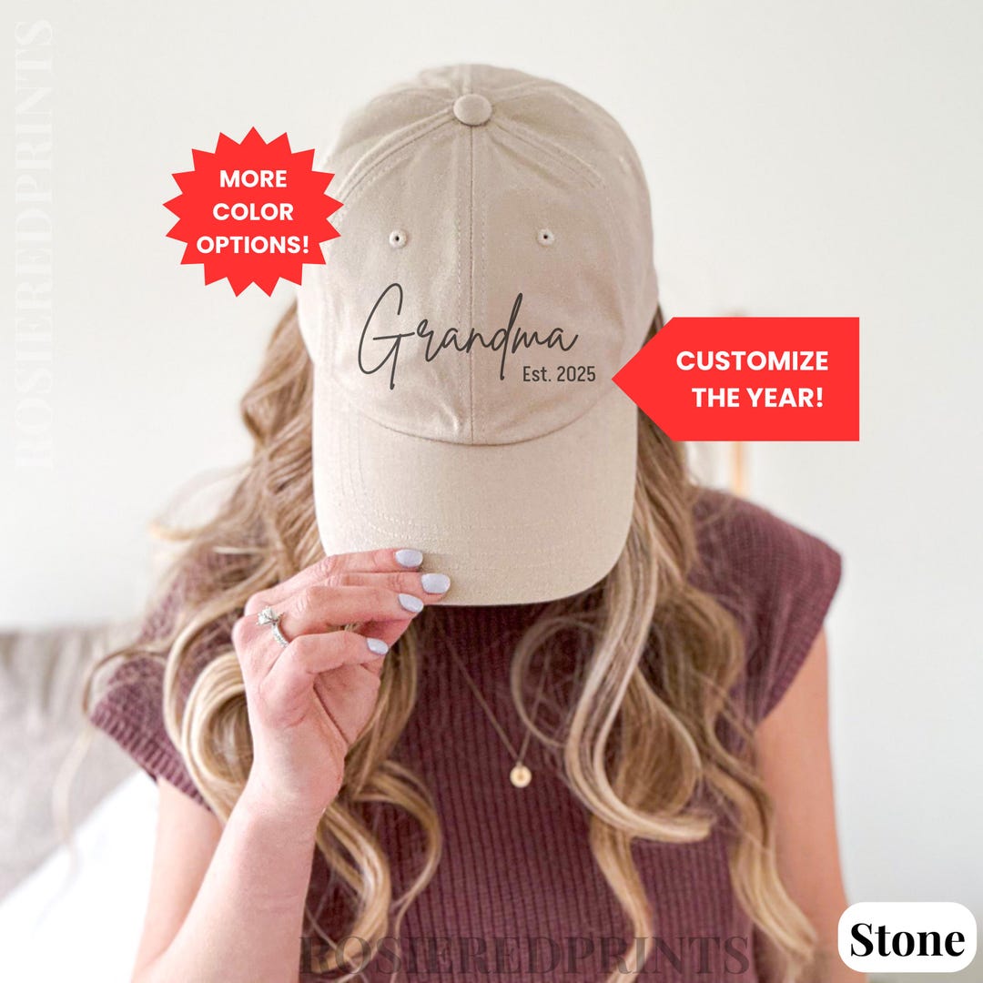 Grandma Established Custom Year Embroidered Cap, New Grandparent Hat ...