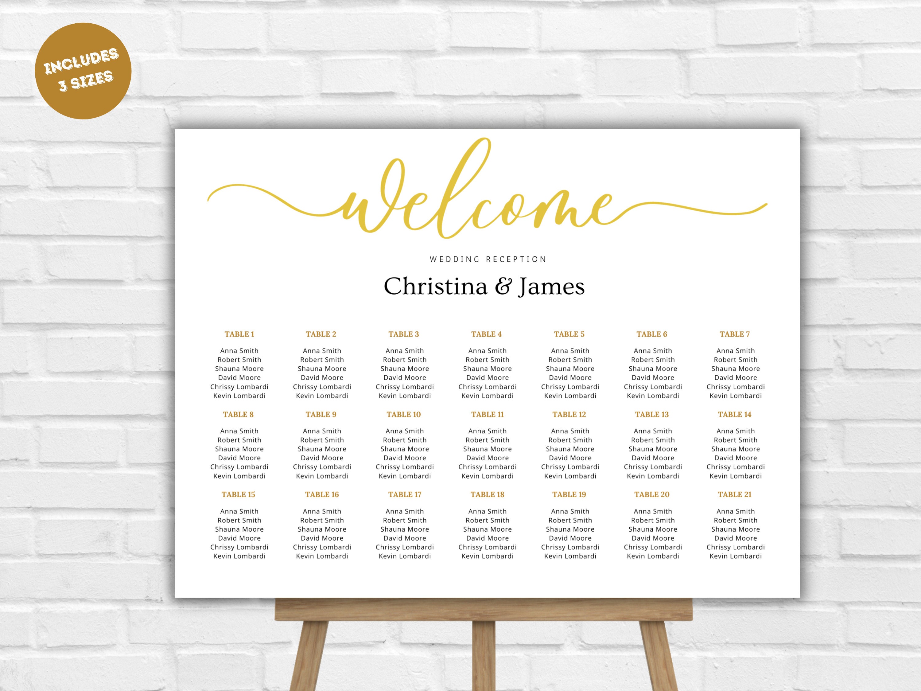 Gold Wedding Seating Chart Template, Elegant Wedding Seating Plan Sign ...