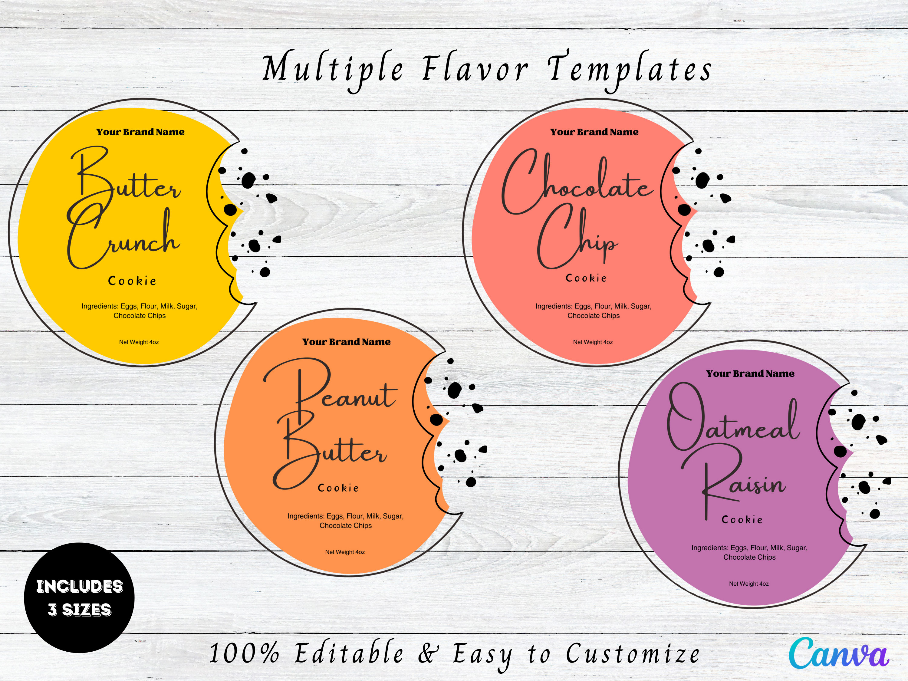 Editable Flavor Label Template, Product Labels, Cookie, Bakery, Custom ...