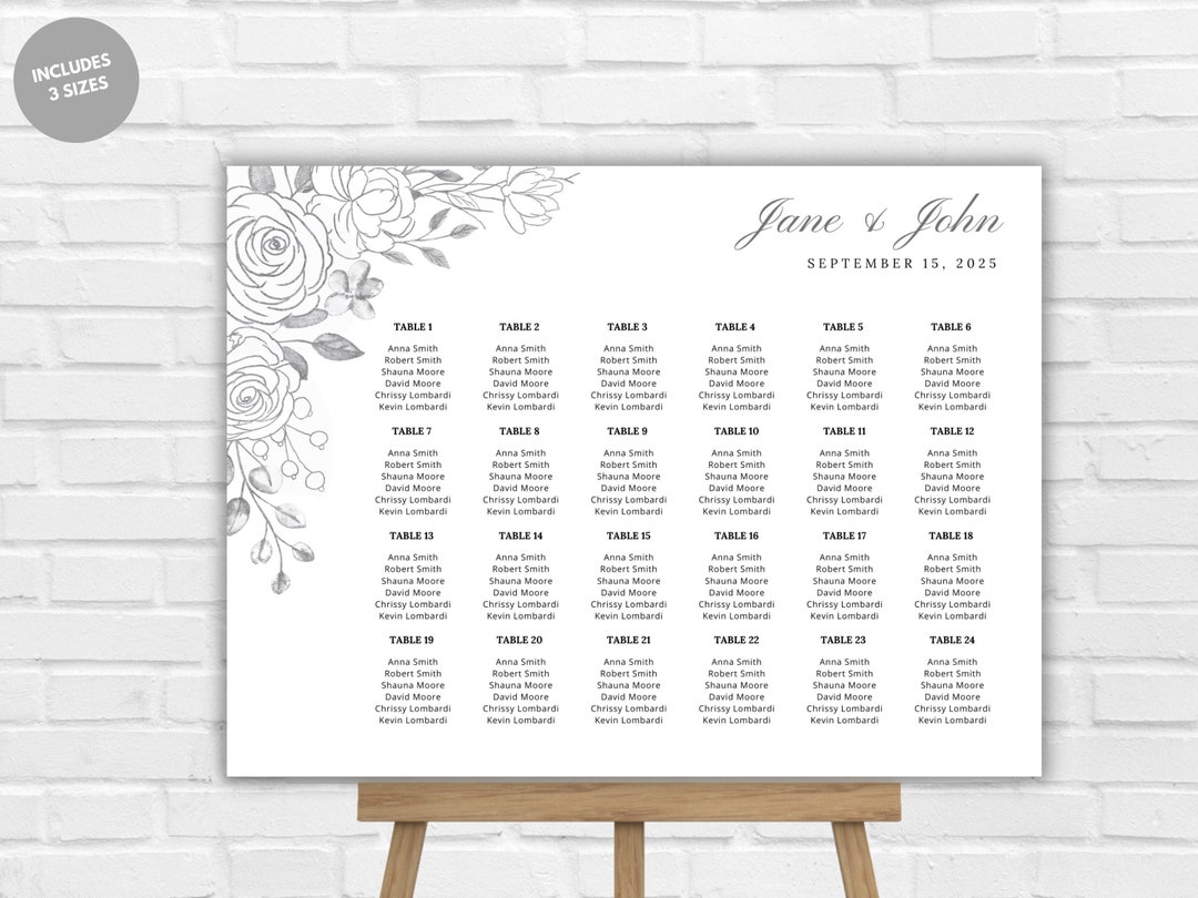 Silver Wedding Seating Chart Template Elegant Wedding Seating - Etsy