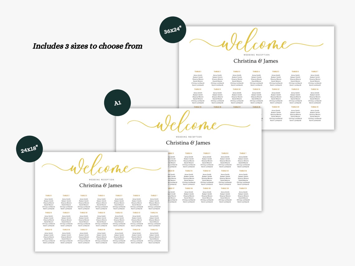 Gold Wedding Seating Chart Template, Elegant Wedding Seating Plan Sign ...