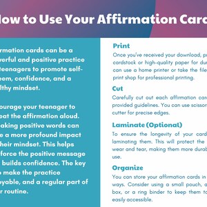 Self Esteem Teens, Daily Affirmations for Teens, Daily Affirmation Cards, Think Positive ...