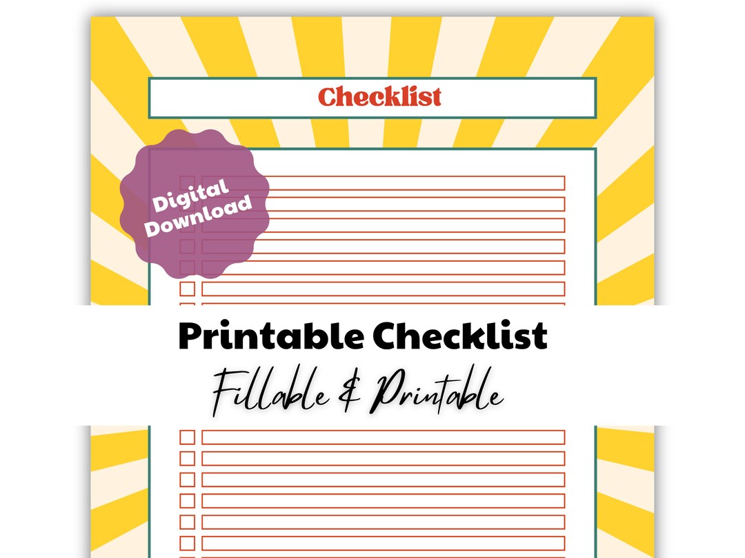 Blank Checklist Template Printable & Fillable, Simple Checklist ...