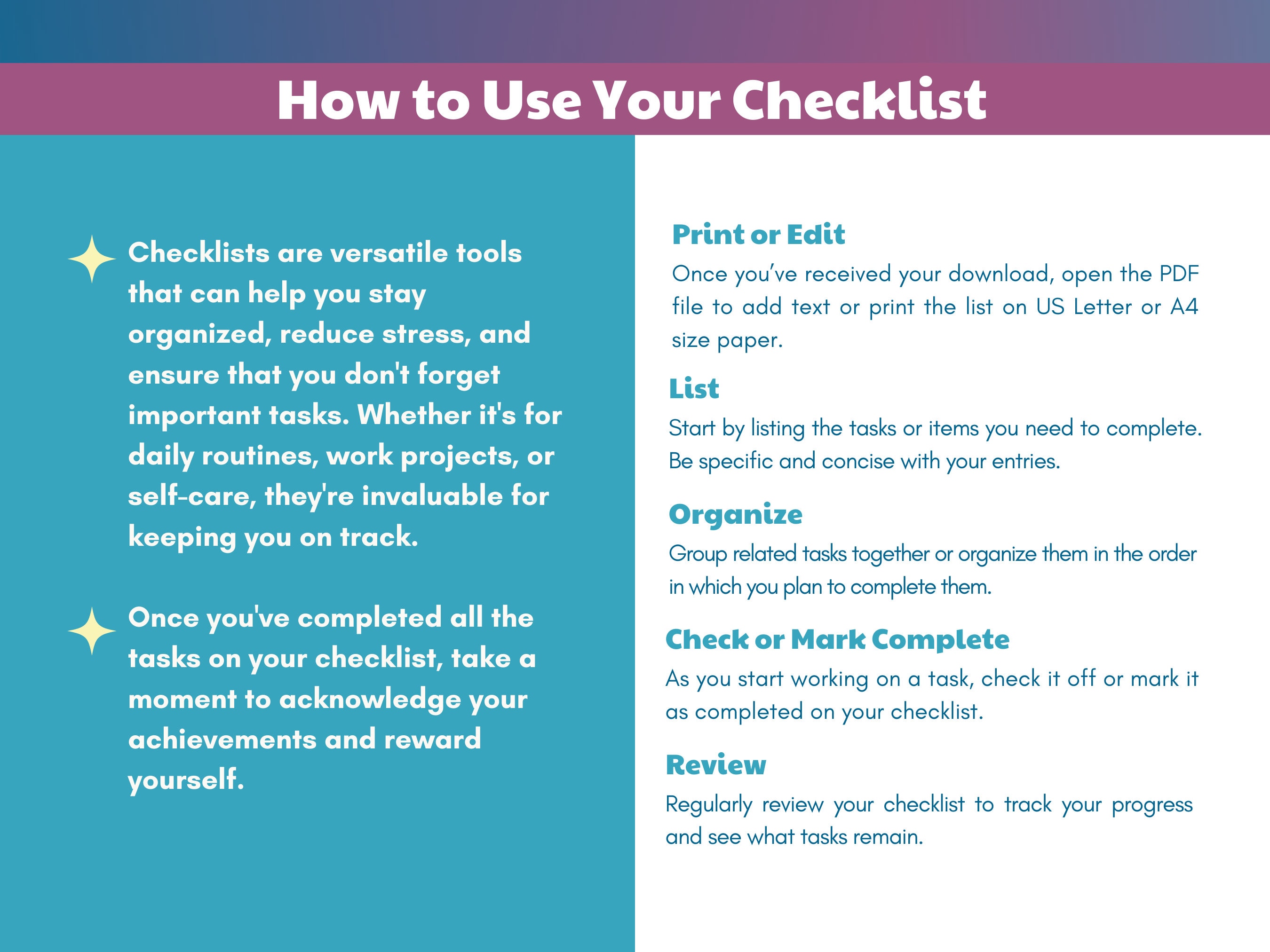 Checklist Template for Work Blank List Cute Checklist Printable ...