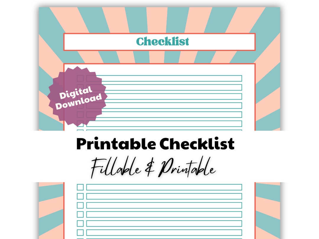 Checklist Template for Work Blank List Cute Checklist Printable ...