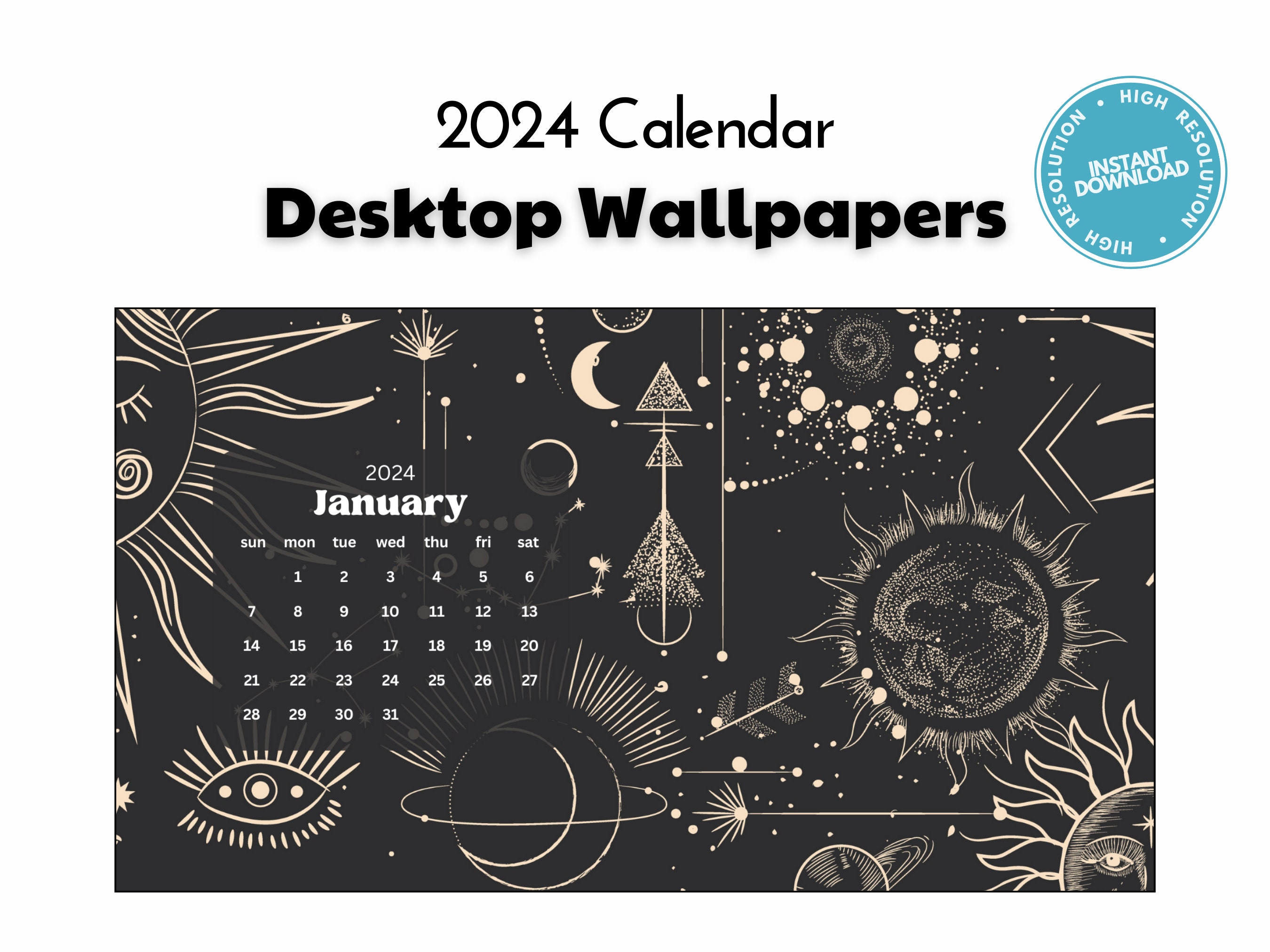 Desktop Background Calendar, January 2024, Sun Moon Calendar, 2024 ...