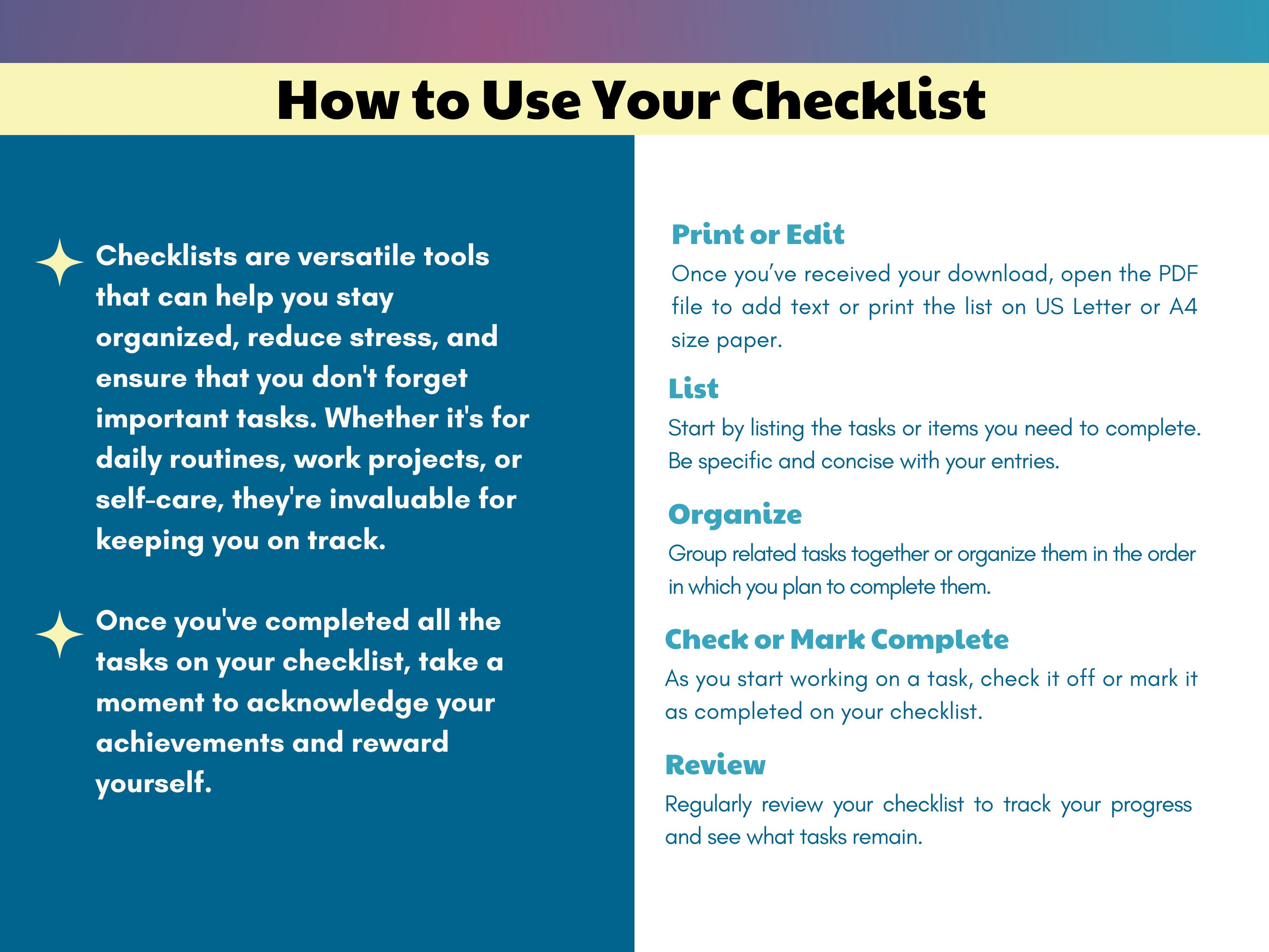 Blank List Planner Insert Printable Checklist Template - Etsy