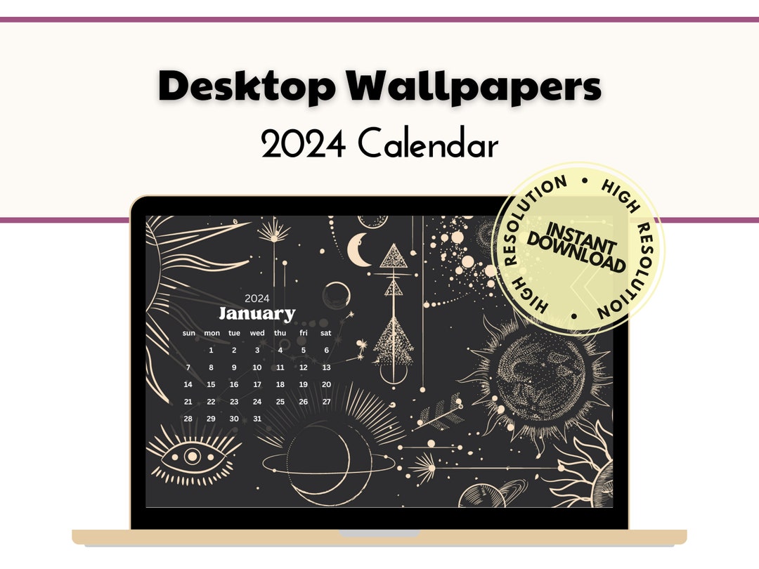 Desktop Background Calendar, January 2024, Sun Moon Calendar, 2024 ...