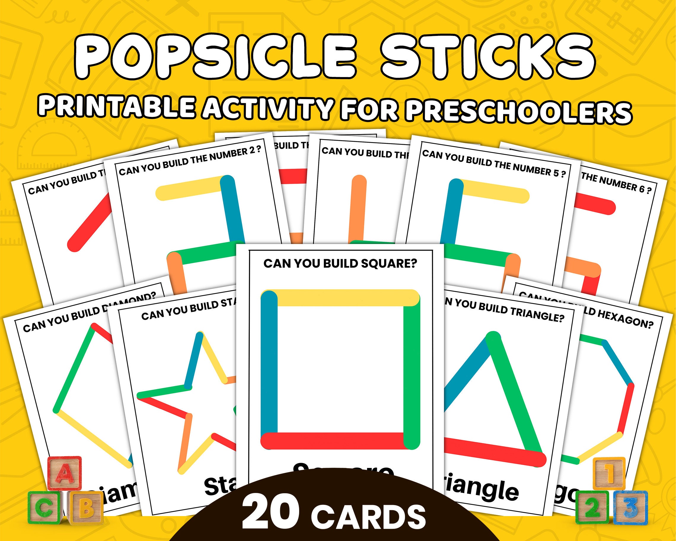 Popsicle Sticks Shapes Activity Game for Toddlers Montessori Printable ...