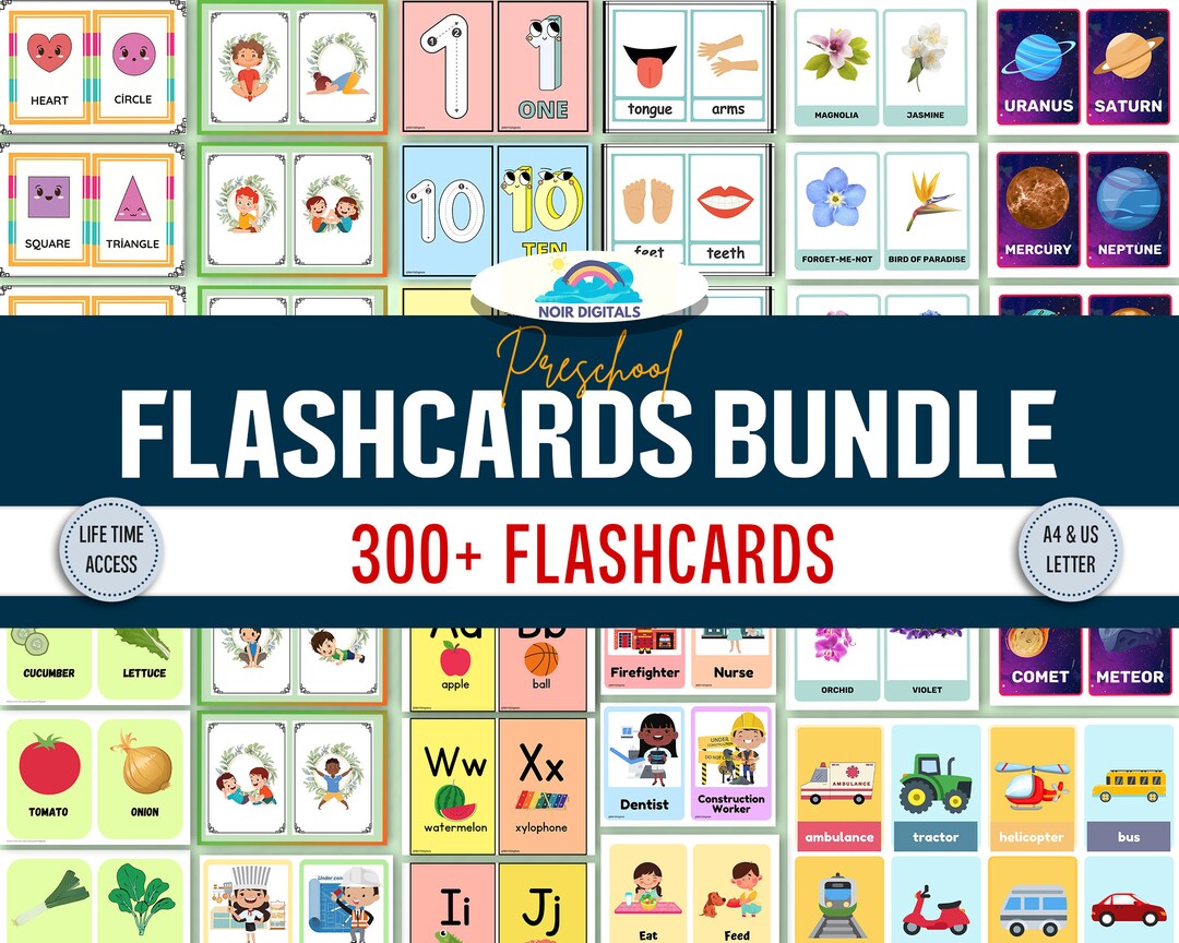 300+ Preschool Flashcards, Montessori Flashcard Bundle, Printable ...