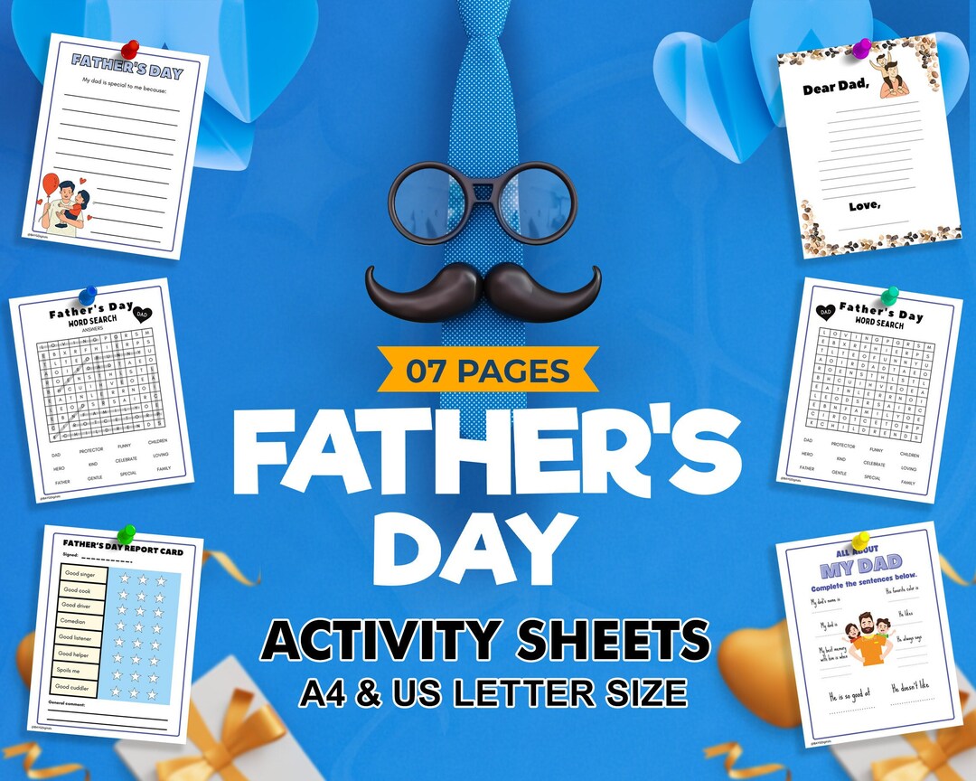 Printable Father's Day Sheets, Kids Activity Sheets, Gift for Dad From ...
