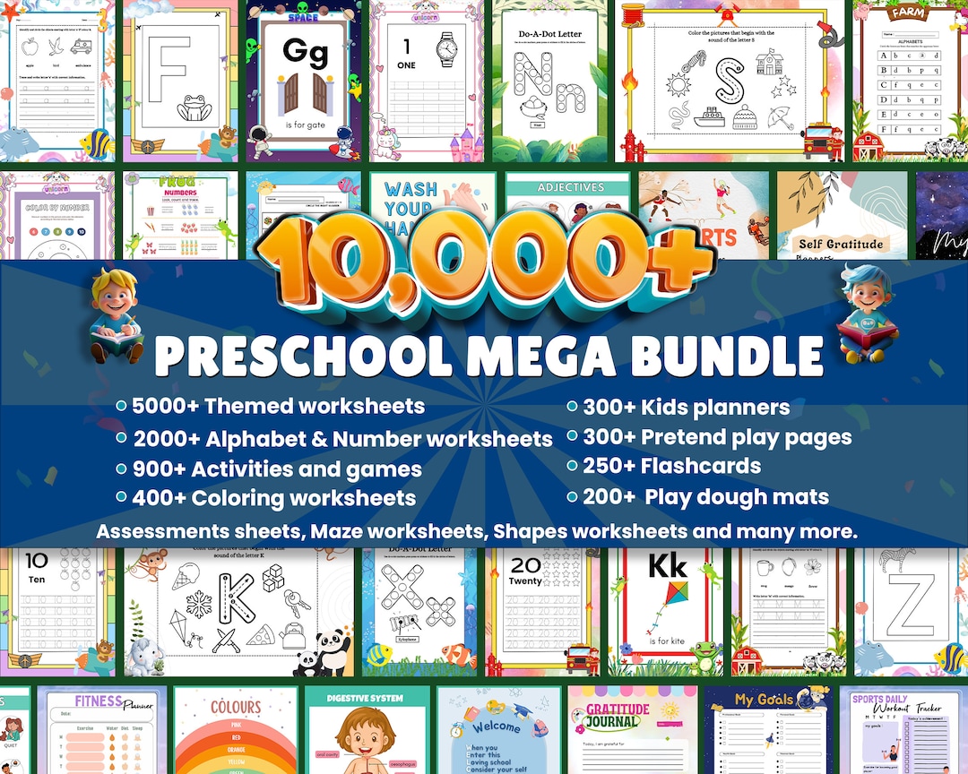 10000 Preschool Pre Kindergarten Learning Bundle Preschool Teacher Gift ...