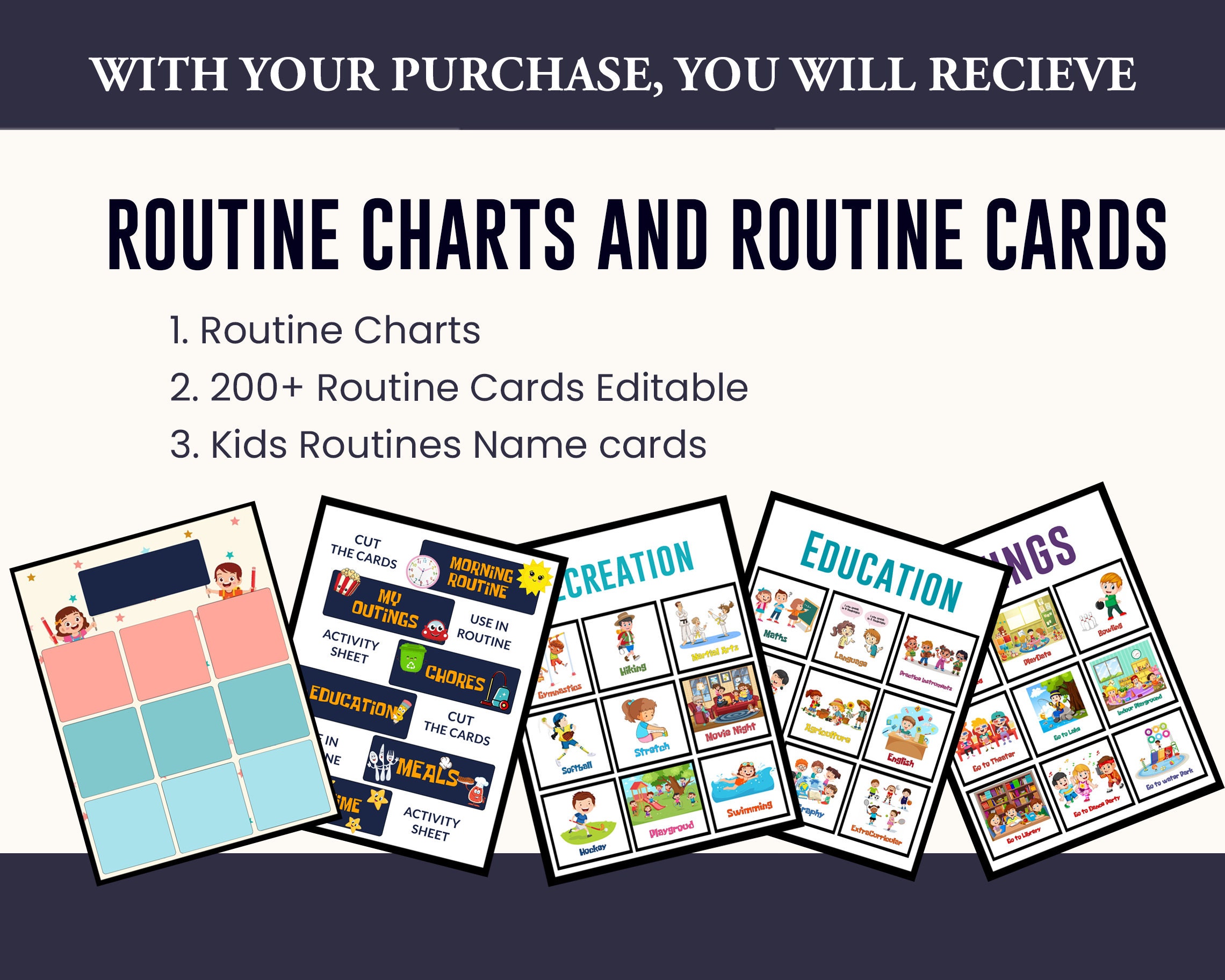 Editable Kids Daily Routine Cards , Toddler Routine Chart , Visual ...