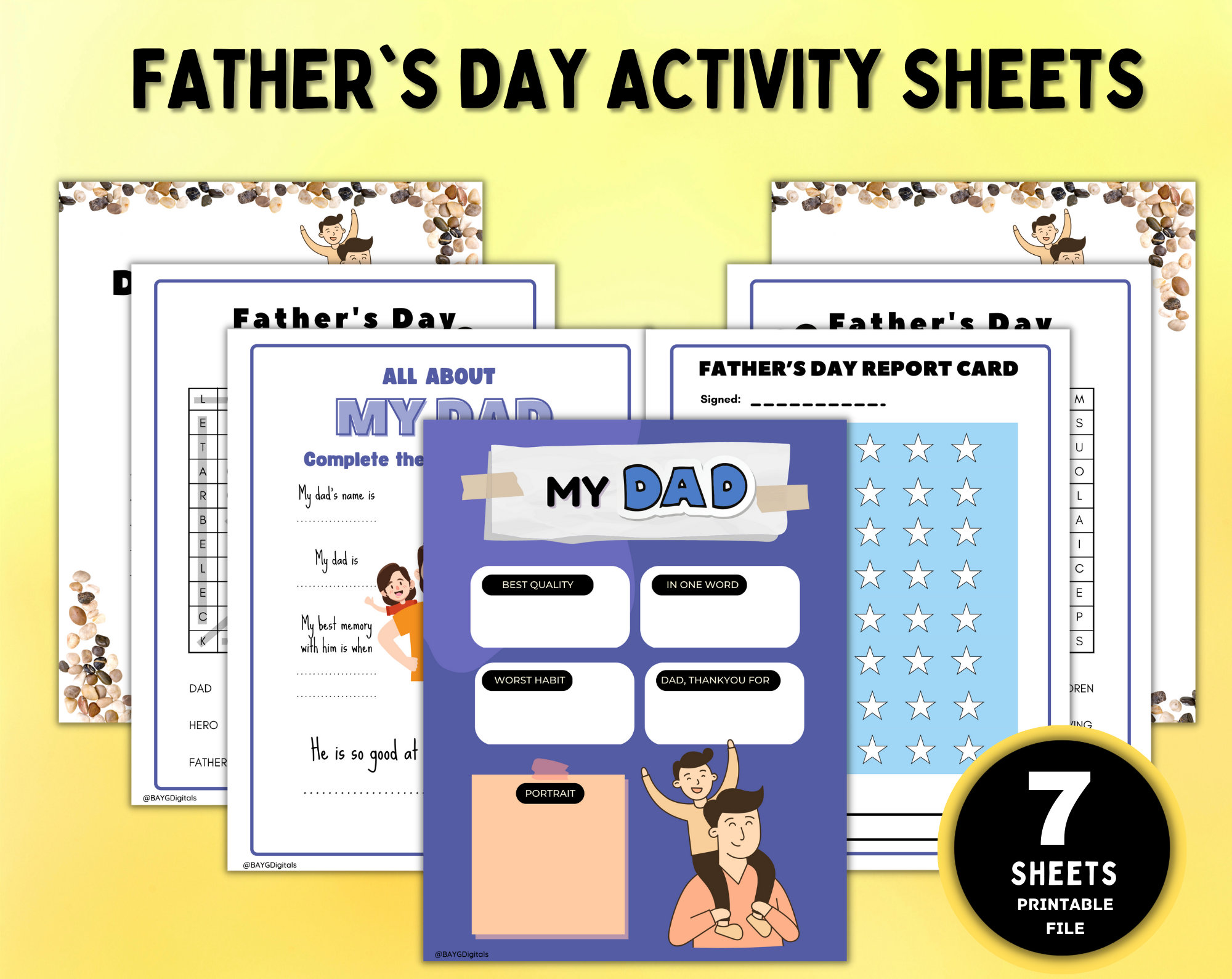 Printable Father's Day Sheets, Kids Activity Sheets, Gift for Dad From ...