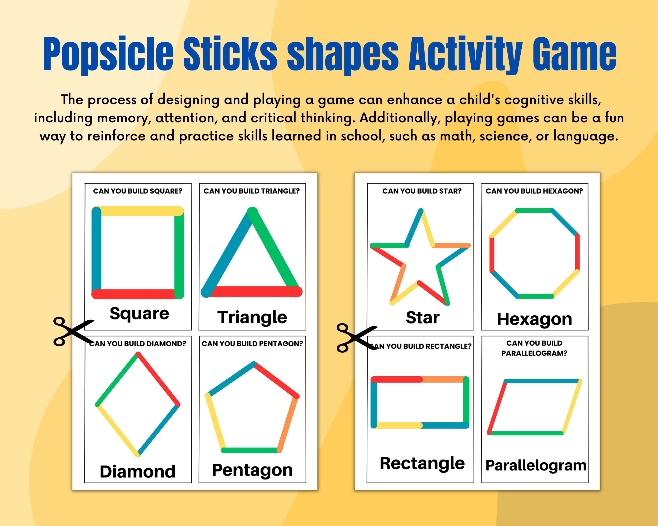 Popsicle Sticks Shapes Activity Game for Toddlers Montessori Printable ...