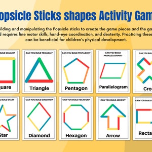 Popsicle Sticks Shapes Activity Game for Toddlers Montessori Printable ...