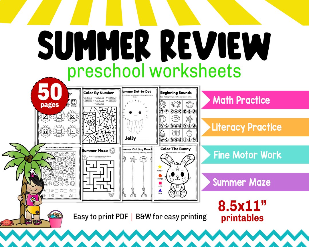 Prek Summer Review Preschool Assessment Printable Worksheets Toddler ...