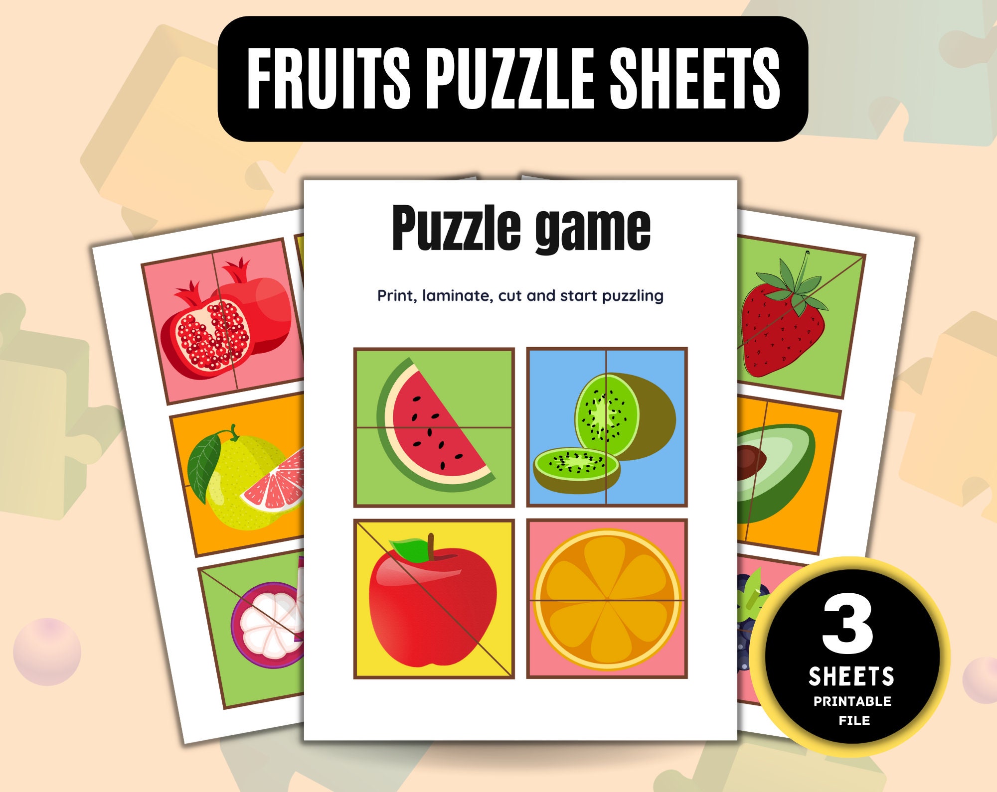 40 Montessori Printable Puzzle Preschool Worksheet - Etsy