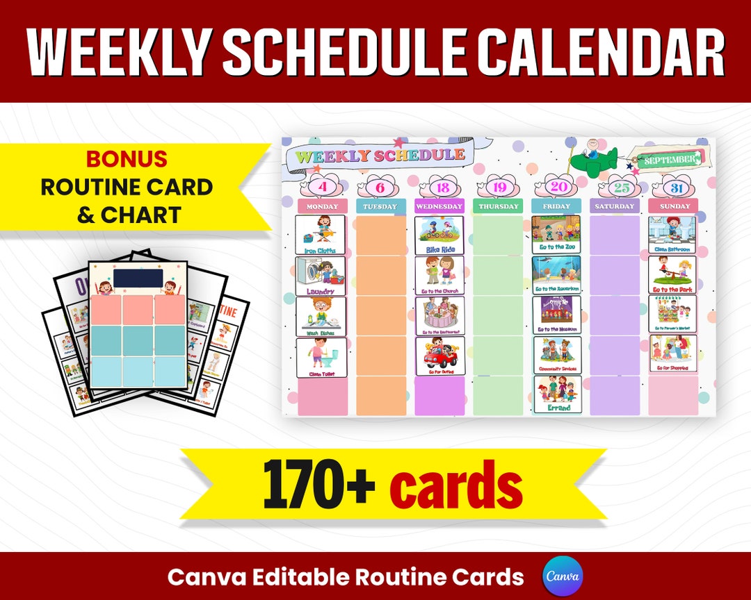 Weekly Kids Calendar Printable Visual Schedule Perpetual Calendar ...