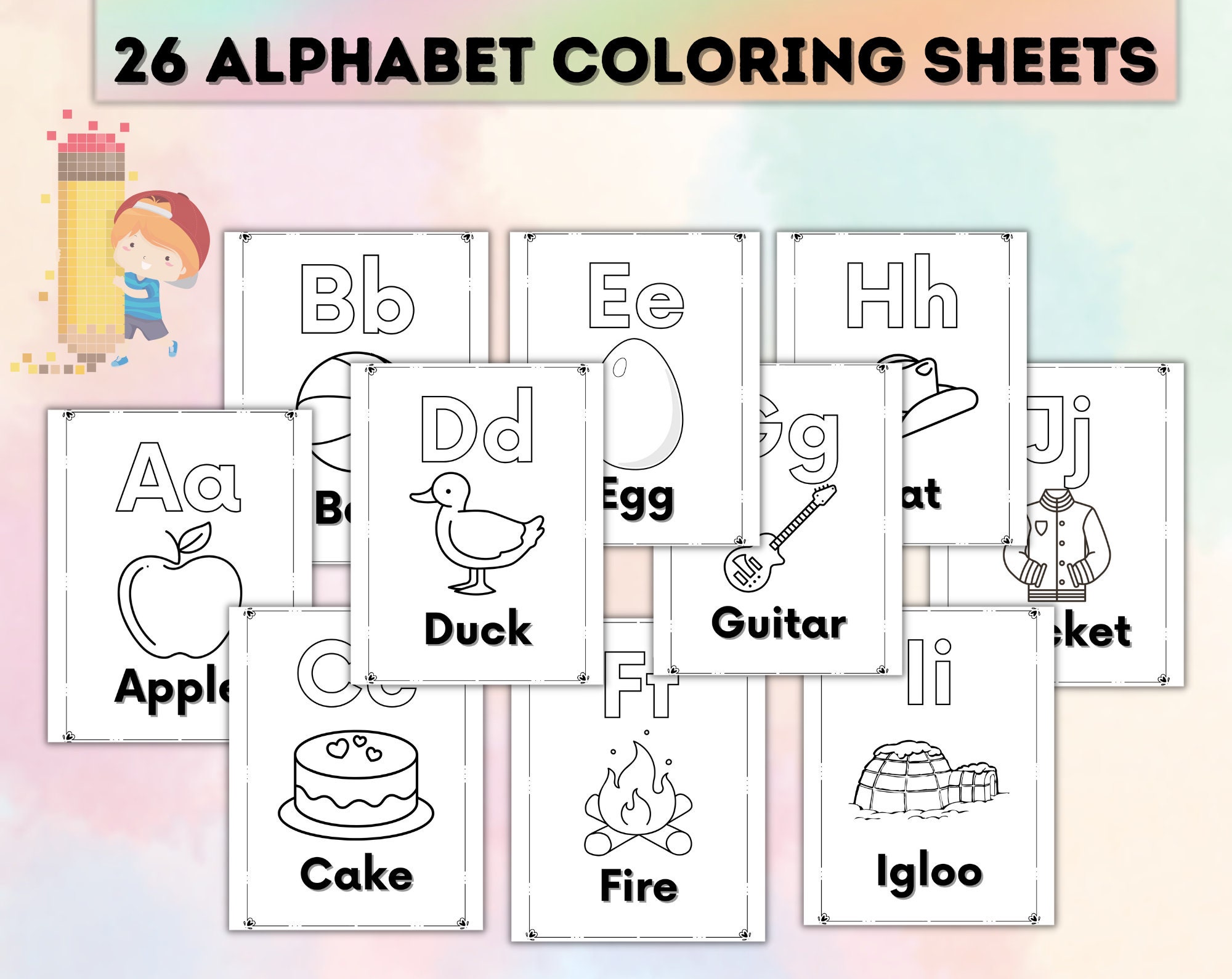 Alphabet Coloring Pages 100 Coloring Worksheet Preschool - Etsy