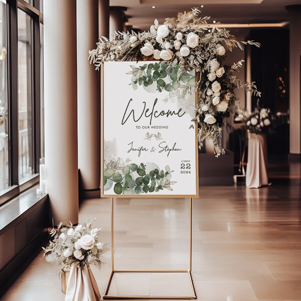 Greenery Wedding Sign Template - Etsy