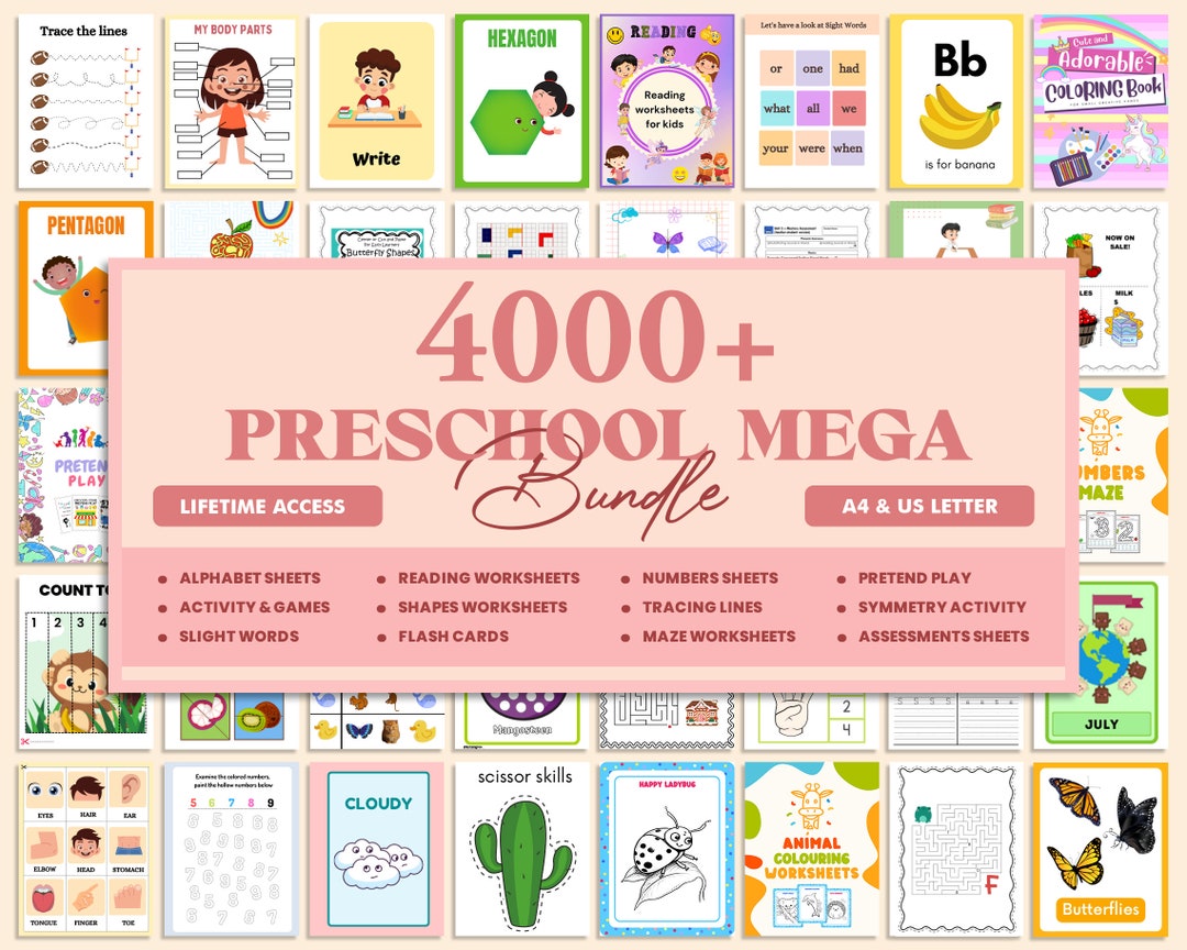 4000 Preschool Pre-k Kindergarten Learning Bundle, Activity Worksheets ...