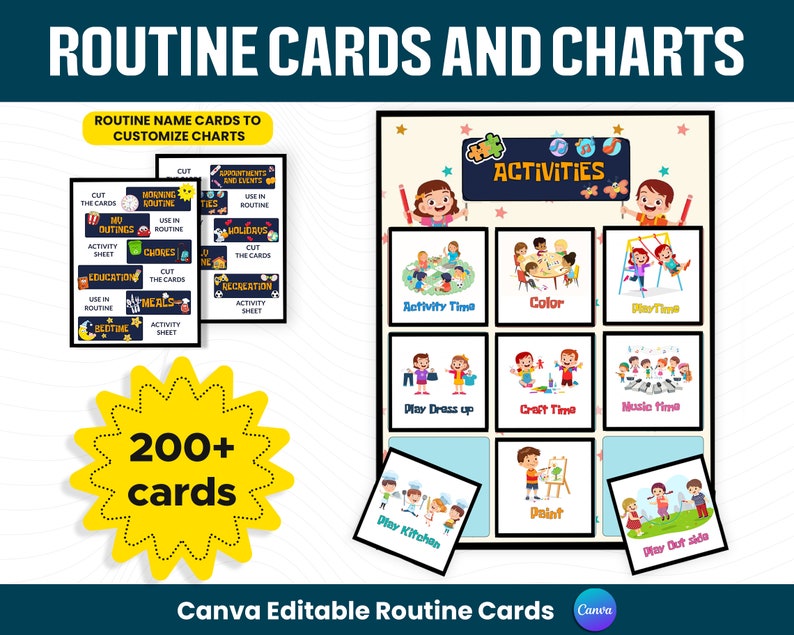 Editable Kids Daily Routine Cards , Toddler Routine Chart , Visual ... Editable Kids Daily Routine Cards , Toddler Routine Chart , Visual ...
