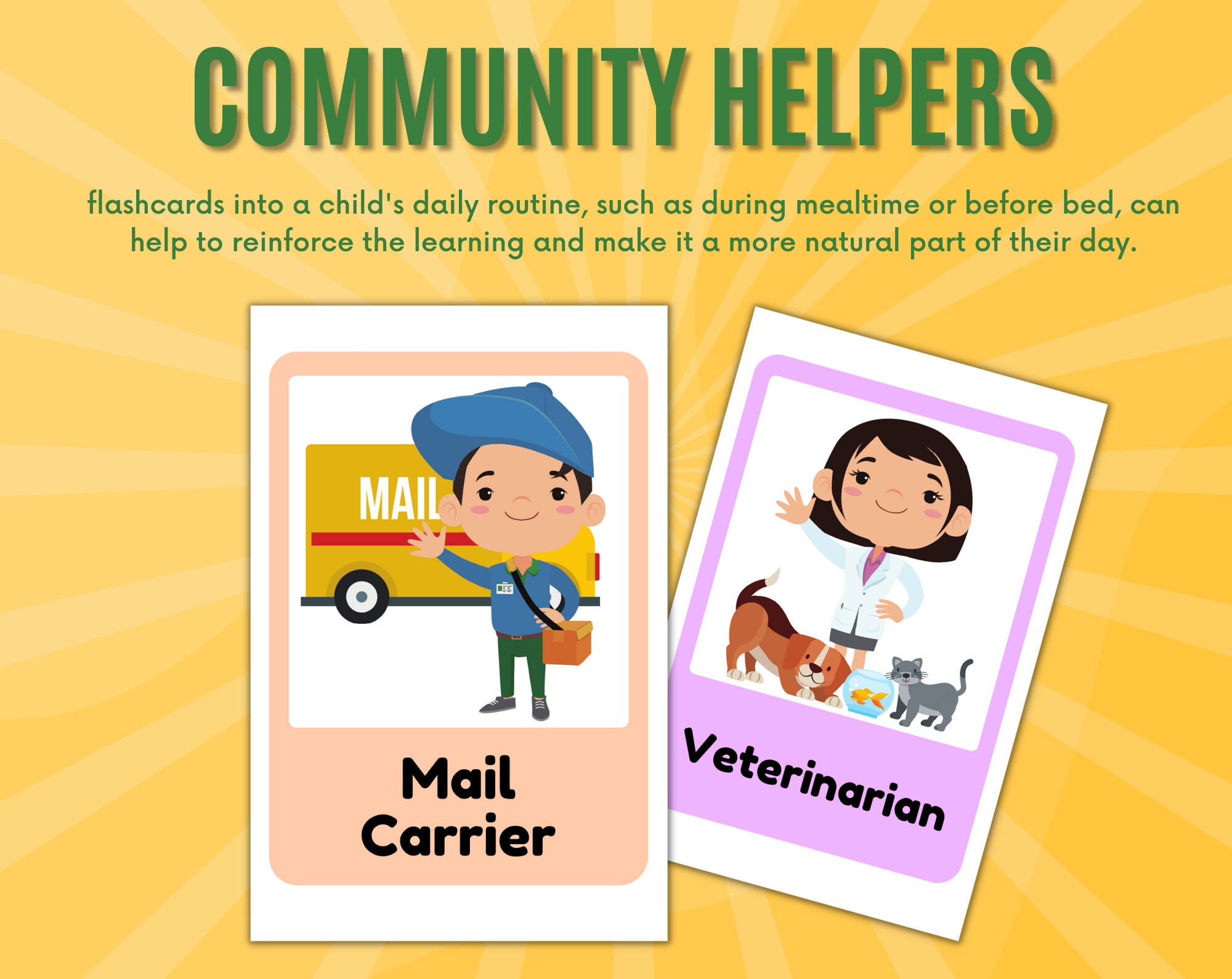 Community Helpers Flashcards, 8 Flashcard Activity, Educational ...